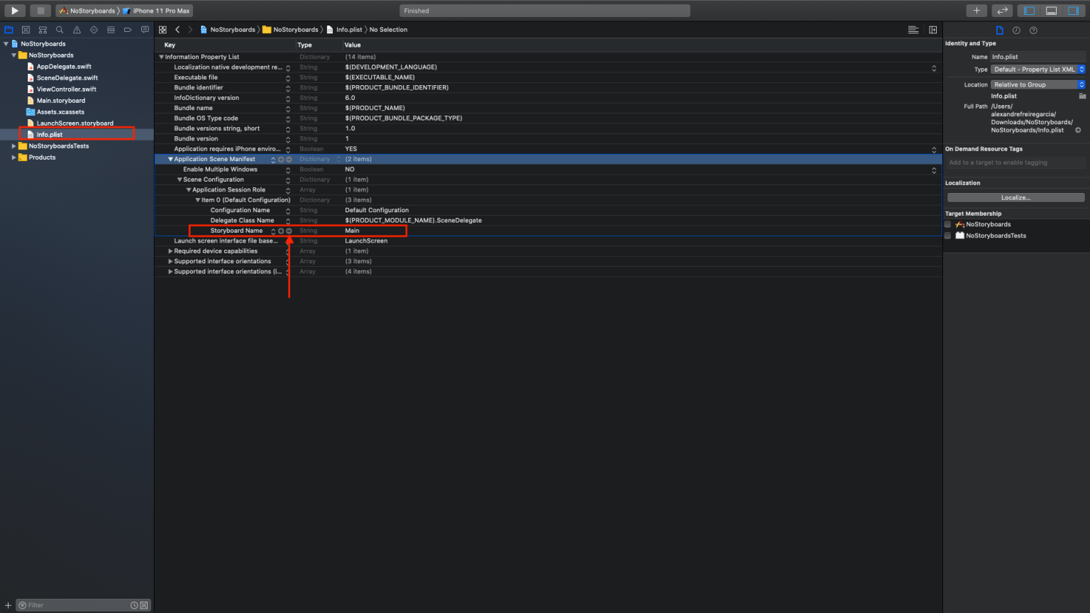 ¿Cómo crear una app en Xcode 11 sin Storyboards (iOS13)?