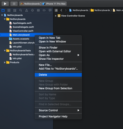 ¿Cómo crear una app en Xcode 11 sin Storyboards (iOS13)?